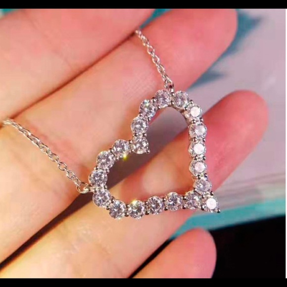 Jewelry | Silver Cubic Zirconia Heart Pendant Necklace | Poshmark
